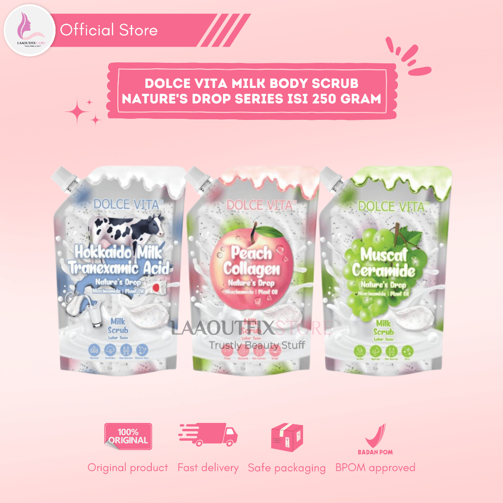Jual DOLCE VITA MILK BODY SCRUB NATURE'S DROP SERIES ISI 250 GRAM | Shopee Indonesia