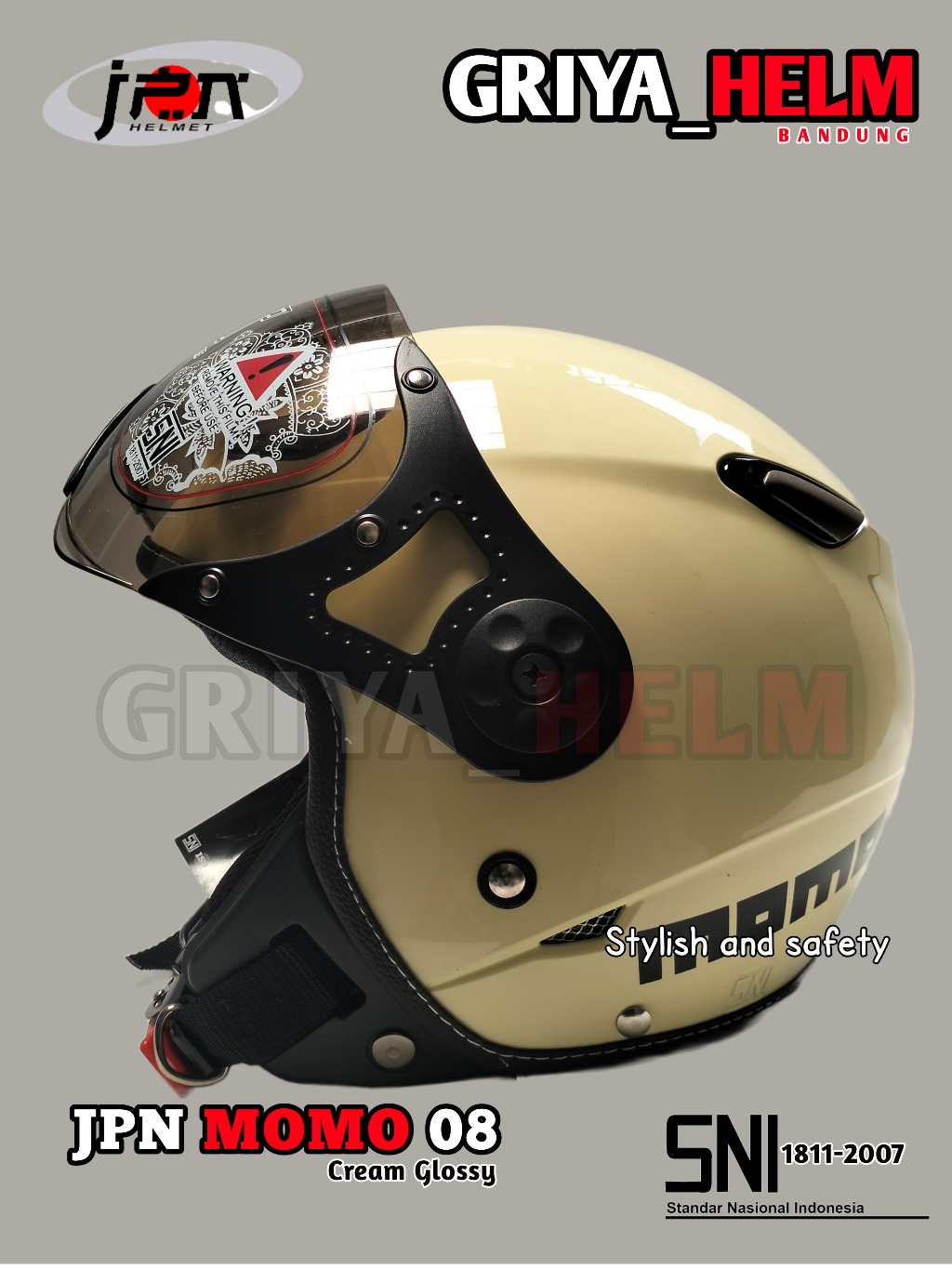 Jual Helm jpn momo kaca pilot cream gloss SNI | Shopee Indonesia