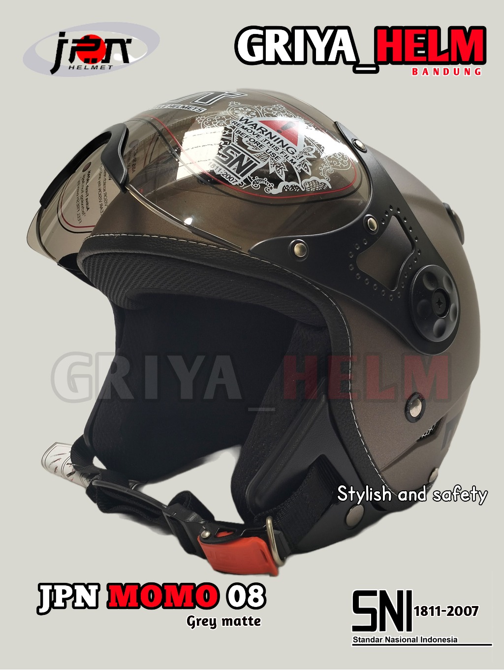 Jual Helm jpn momo kaca pilot abu granito dop SNI | Shopee Indonesia