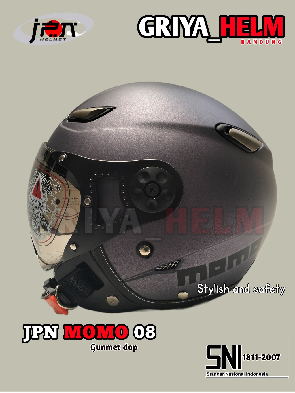 Jual Helm jpn momo kaca pilot abu gunmet dop SNI | Shopee Indonesia