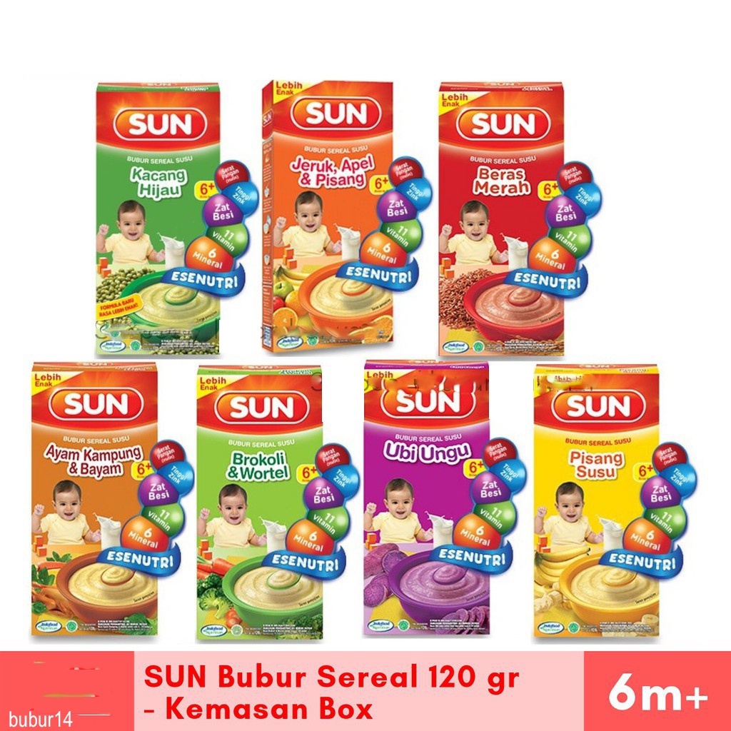 Jual SUN Bubur Bayi Sereal/Instan/Biskuit MPASI 6+ 8+ 100gr/120gr ...