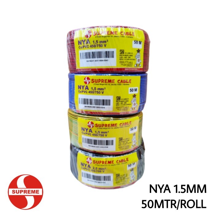Jual Kabel Listrik NYA 1 x 1.5mm Supreme Tunggal Roll (50M ) | Shopee Indonesia