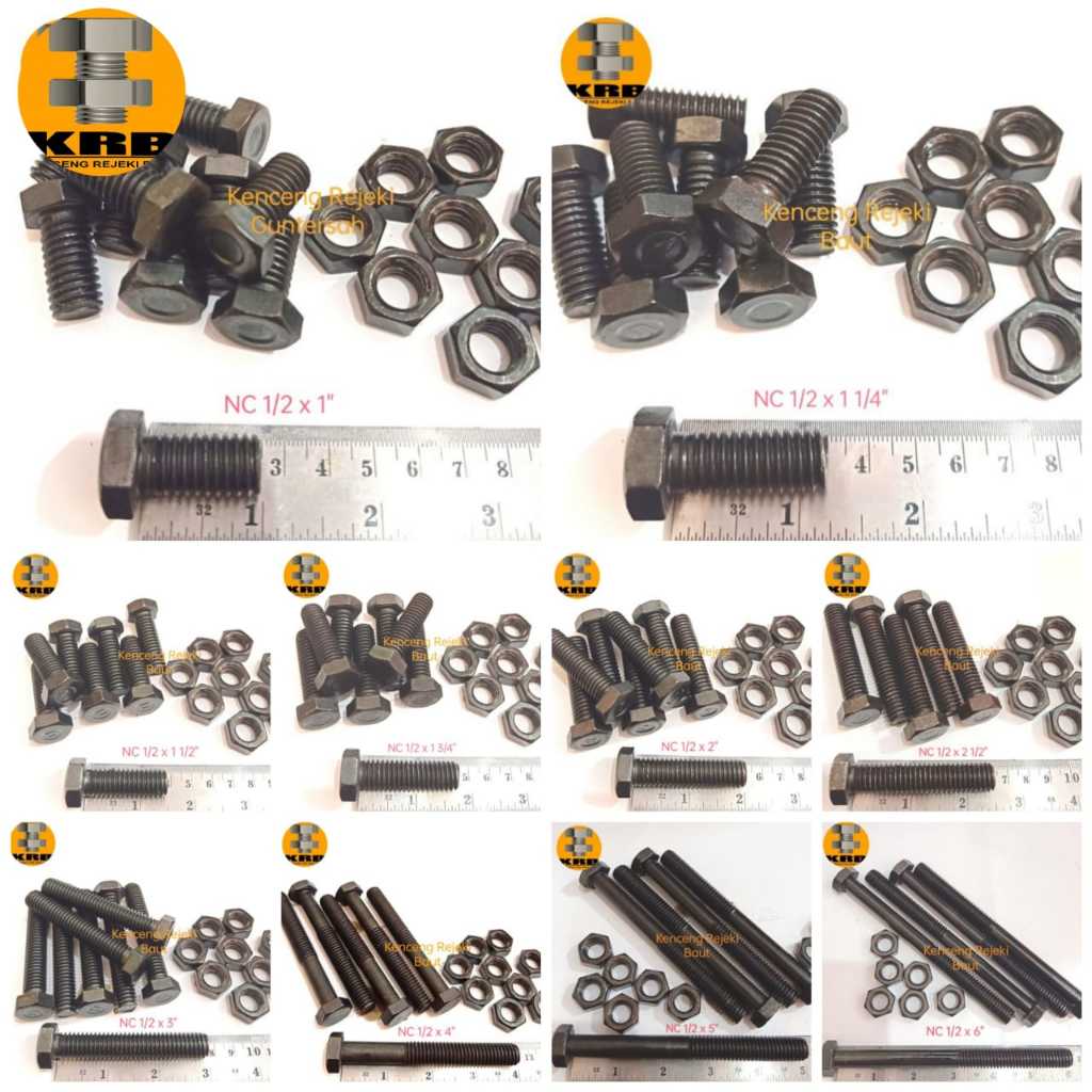 Jual Baut Mur NC 1/2x1", NC 1/2x1 1/4", NC 1/2x1 3/4", NC 1/2x1 1/2 ...