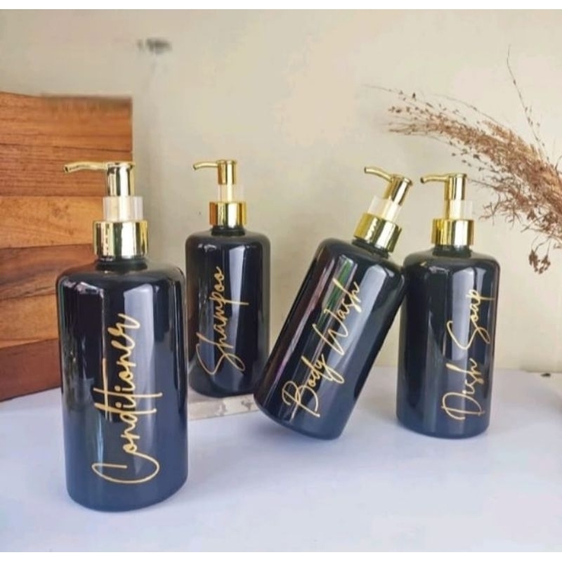 Jual BOTOL REFILL SABUN CAIR 500ML HITAM GLOSSY GOLD AESTHETIC PUMP ...