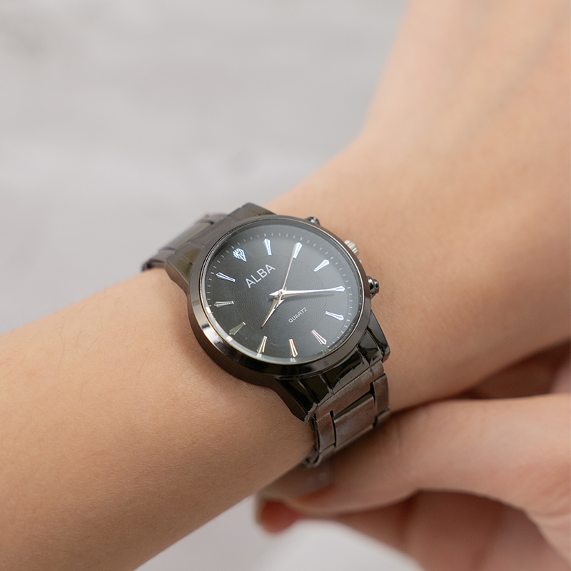 Jual Jam Tangan Alba Couple Premium Pria Wanita Diamond Hitam Tali ...