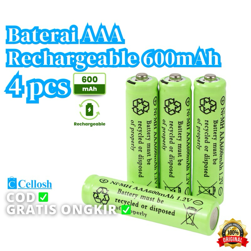 Jual Batu Baterai Cas Isi Ulang AAA Rechargeable NiMH 600mAh 4 PCS ...