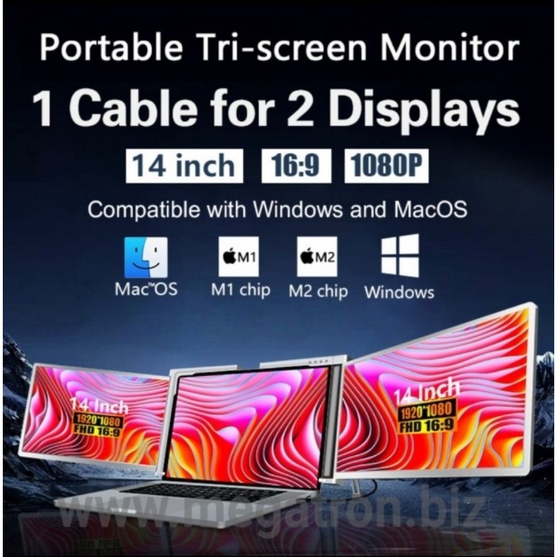Jual Portable Triple Screen Monitor 14 inch - Support Windows & MacBook ...