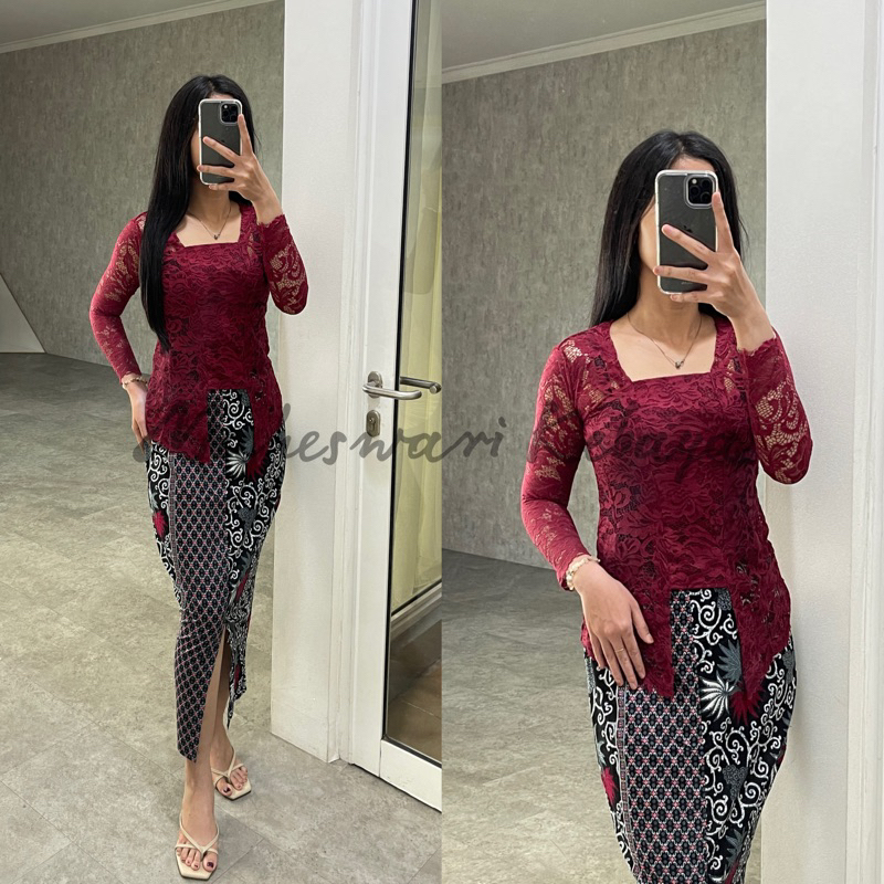 Jual Kebaya Bali Set Brukat Panjang Maron Rok Silver | Shopee Indonesia