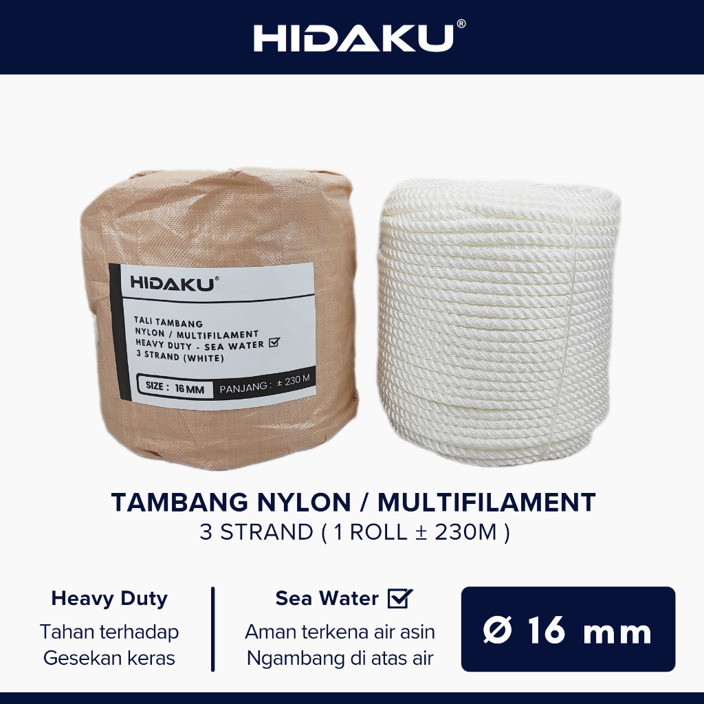 Jual HIDAKU tali tambang nylon 16mm ROLL / tambang nilon 16mm / ROLL ...