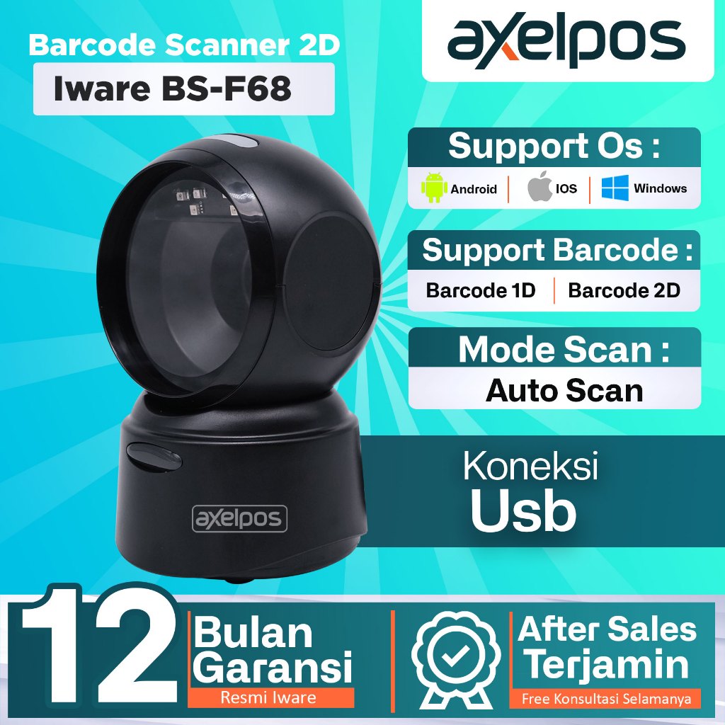 Jual Axelpos Barcode Scanner Omni 2D Usb Auto Scan Iware BS F68 ...