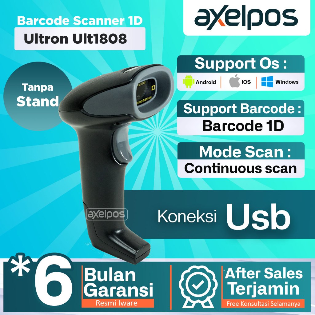 Jual Axelpos PROMO Barcode Scanner Tangan 1D Laser USB & LED Indicator ...