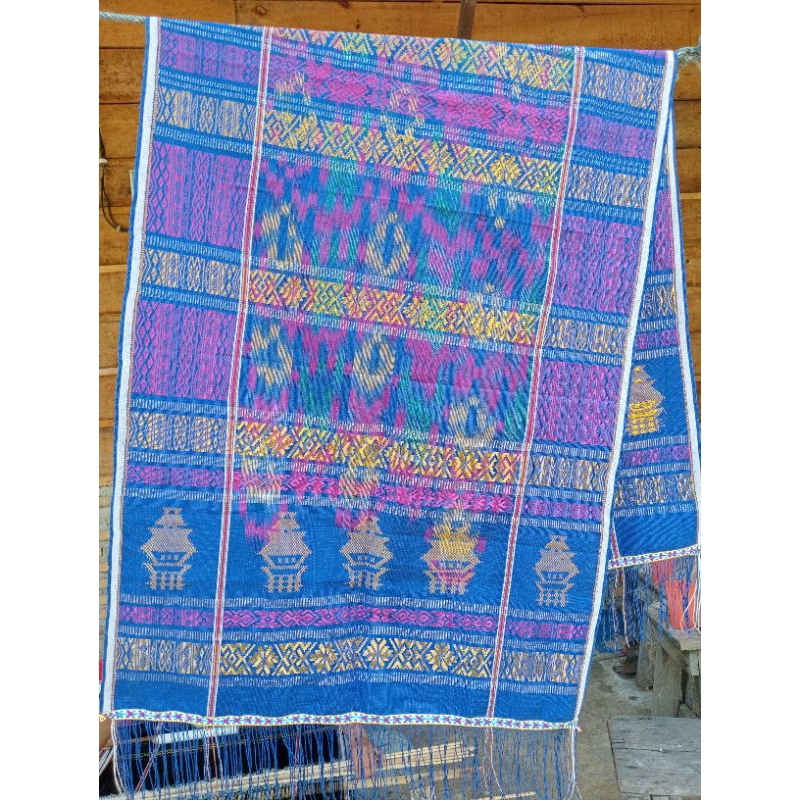 Jual Uis Nipes/Motif Rumah adat Karo/Biru elektrik | Shopee Indonesia