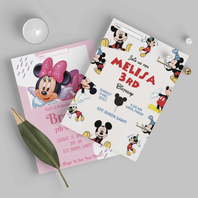 Jual Kartu Undangan Ulang Tahun Anak Tema Mickey dan Minnie Mouse ...