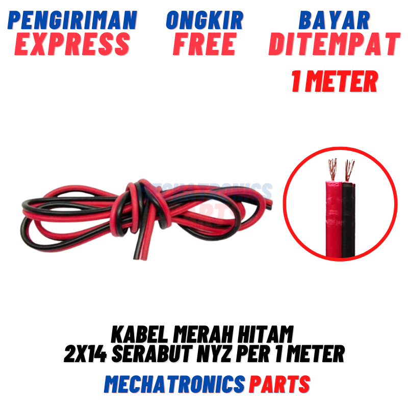 Jual Kabel Merah Hitam 2x14 Serabut NYZ Per 1 Meter AWG 2x 14 Audio ...