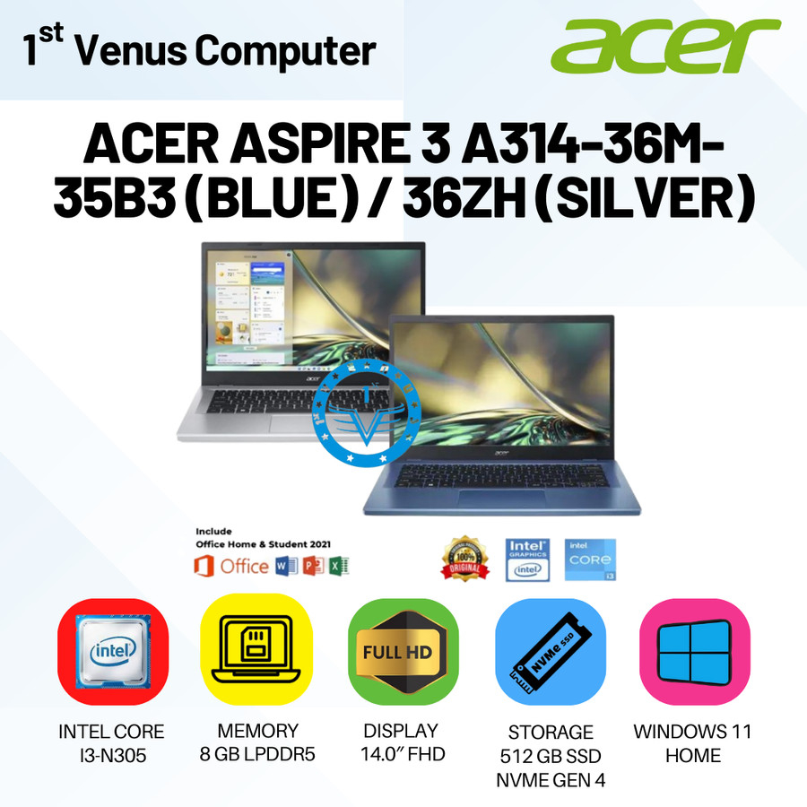 Jual Acer Aspire 3 A314-36M-35B3/36ZH Intel Core i3-N305 RAM 8GB SSD ...