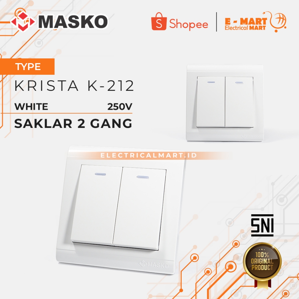 Jual Masko KRISTA Saklar Double Saklar Seri PUTIH K-212 | Shopee Indonesia