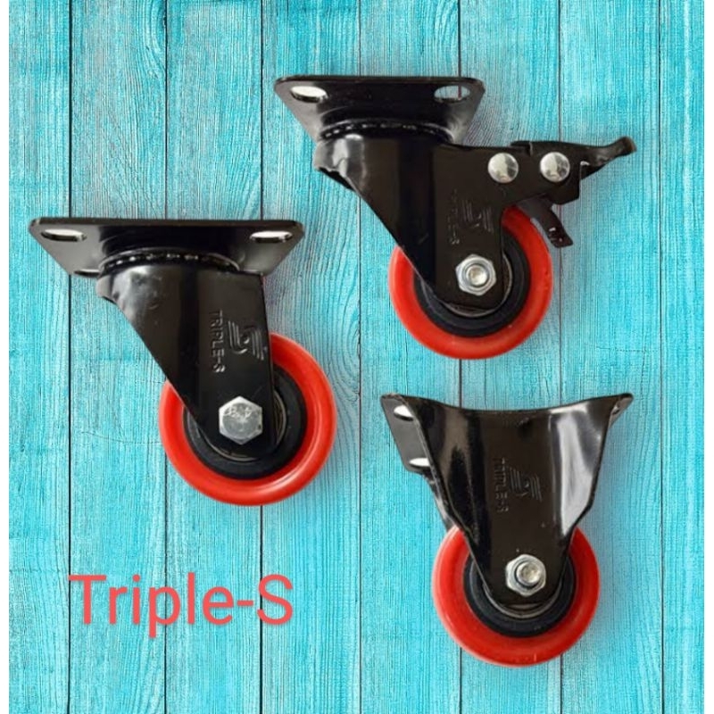 Jual Triple S -Roda 2 Inch PU/Caster/Trolley Warna Merah (Model Plat ...