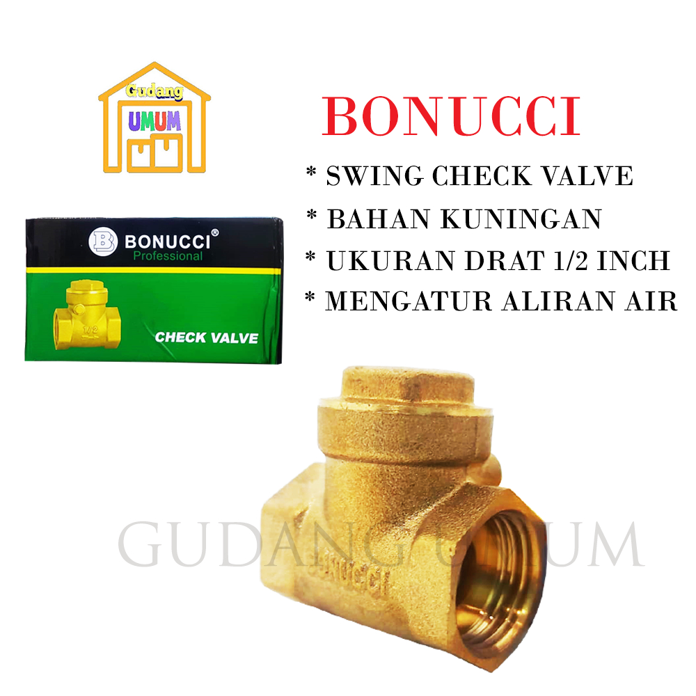 Jual Check Valve 1/2" Bonucci KLEP Tabok Kuningan Swing Check Valve ...