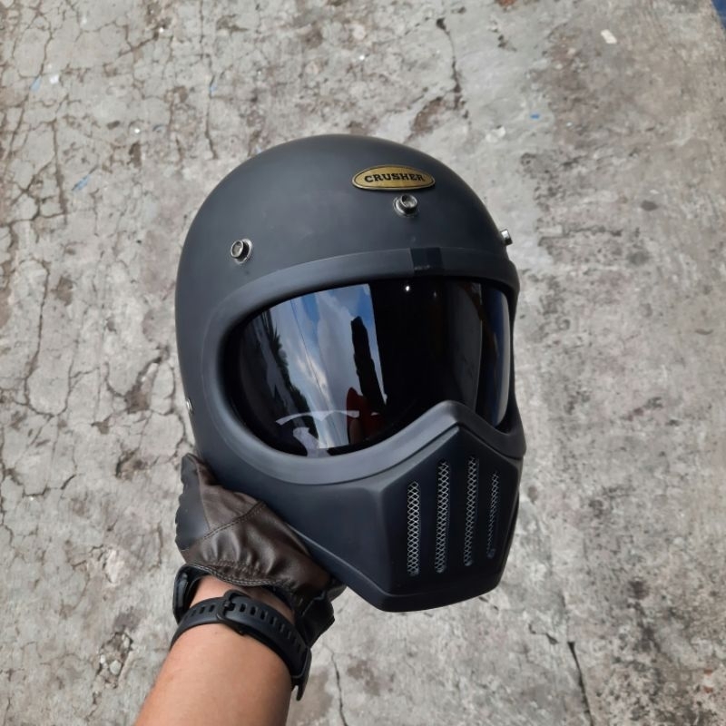 Jual Helm Cakil Full Black Matte with Inner Visor custom by ...
