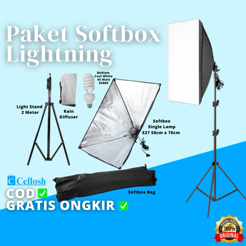 Jual Softbox Lighting Studio Paket Studio Foto Softbox Lampu Lighting Light Stand 2M + Bohlam ...