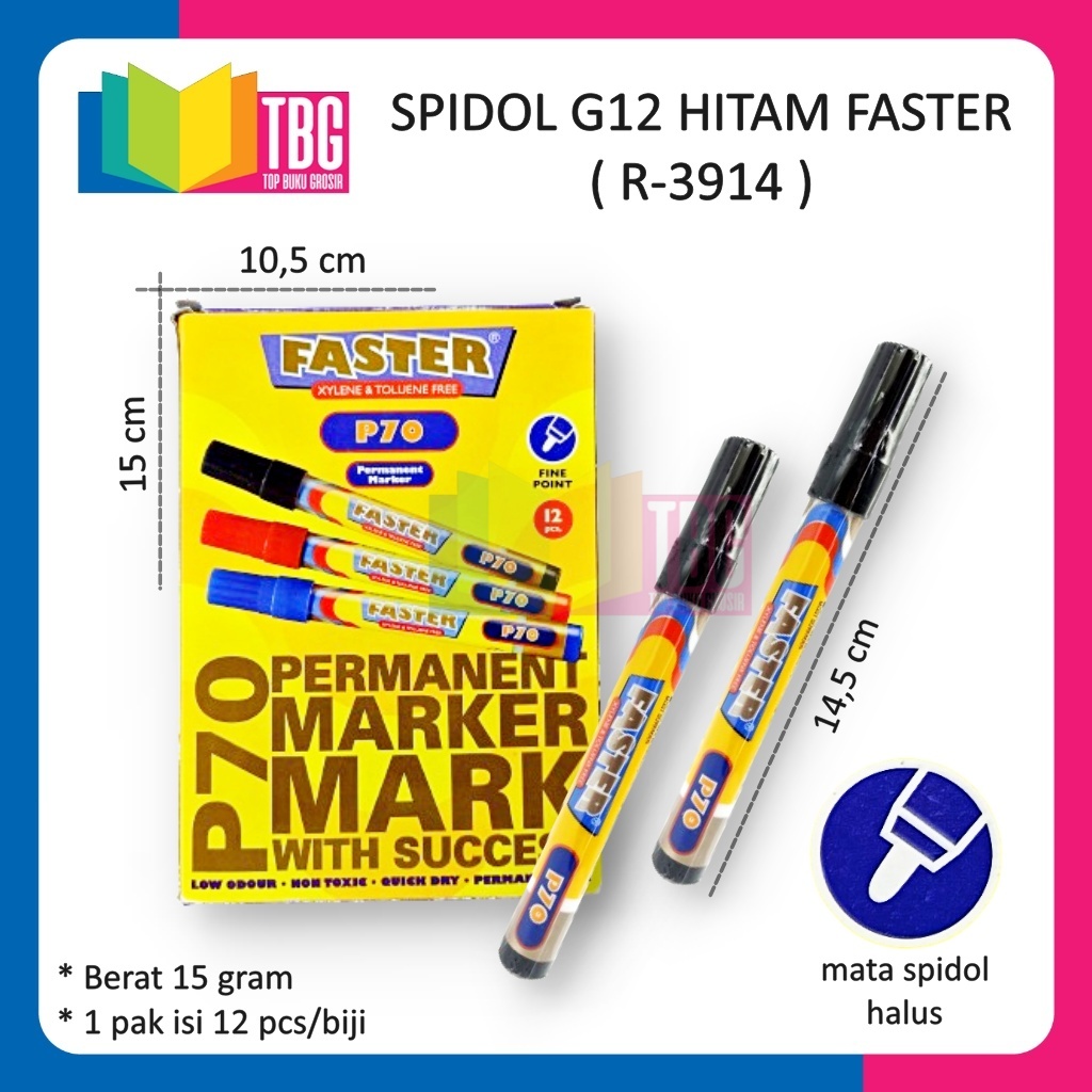 Jual 1 PCS SPIDOL G12 HITAM FASTER / SPIDOL PERMANENT/ MARKER PERMANENT ...