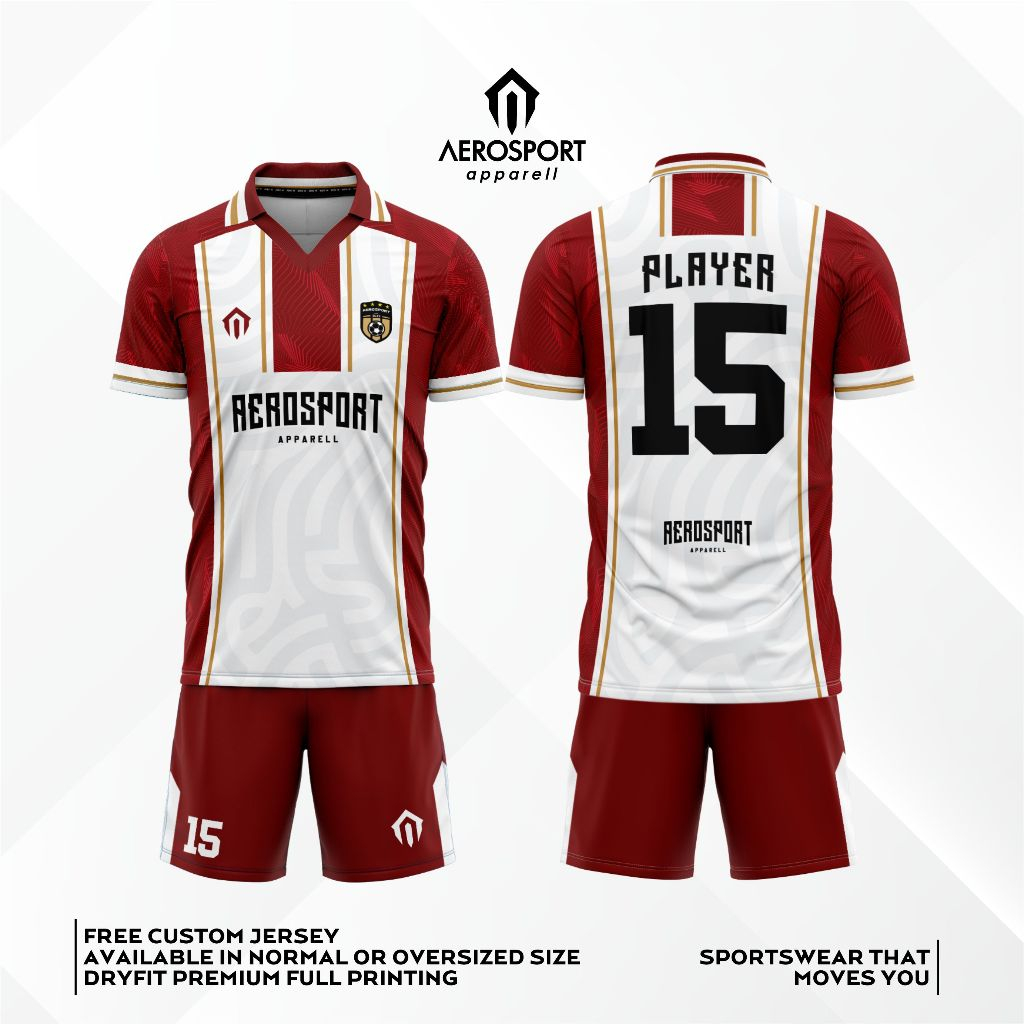 Jual Jersey Futsal Aerosport Berkerah RAGING REDS Full Printing Dryfit ...