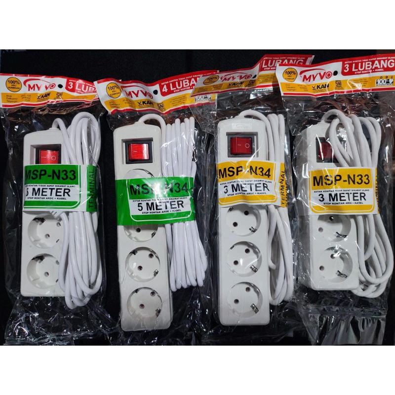 Jual STOP KONTAK KABEL 3L 4L panjang 3m 5m MYVO SNI | Shopee Indonesia