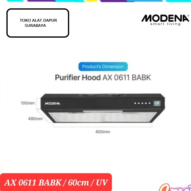 Jual Cooker Hood Modena Slim 60cm AX 0611 BABK Penghisap Asap Dapur | Shopee Indonesia