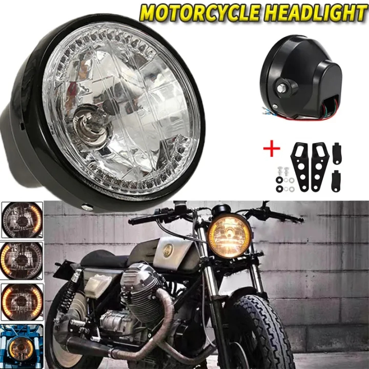 Jual Lampu Depan Sepeda Motor Universal Hitam 7 Inci H4 35w Braket