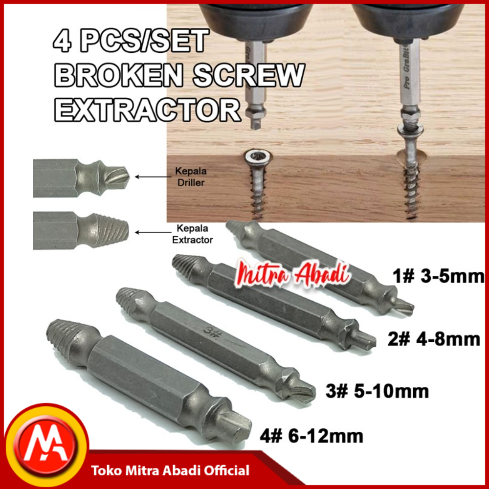Jual BROKEN SCREW EXTRACTOR / Alat Pembuka Baut Rusak ( 1 SET = 4 PCS ...