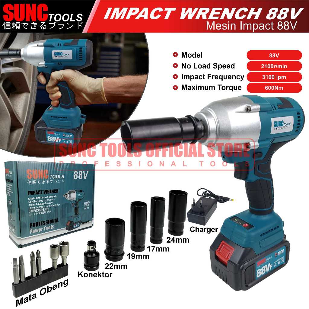 Jual SUNC TOOLS Impek Baterai Buka Baut / Mesin Impact Wrench 88V 88VF ...