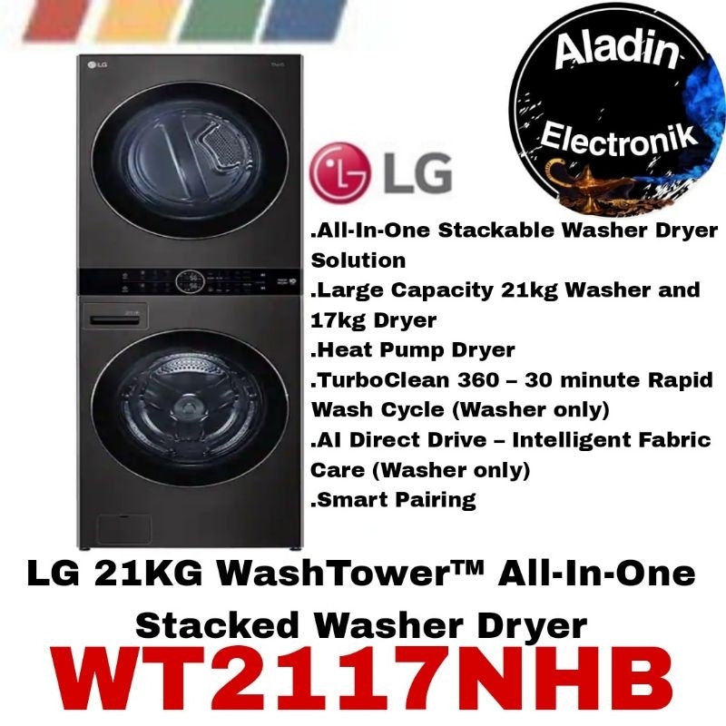 Jual Mesin cuci LG Wash Tower WT2117NHB Washer 21kg and dryer 17kg Inverter | Shopee Indonesia