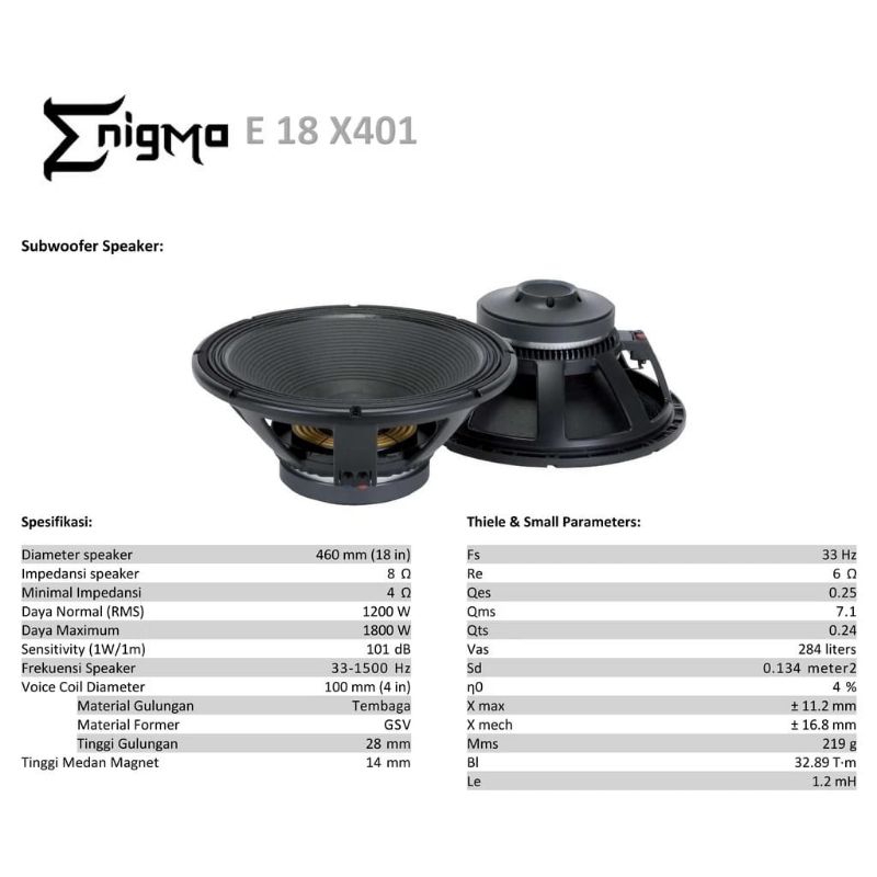 Jual Speaker 18 inch ENIGMA E 18 X401 original free penutup speaker dan ...