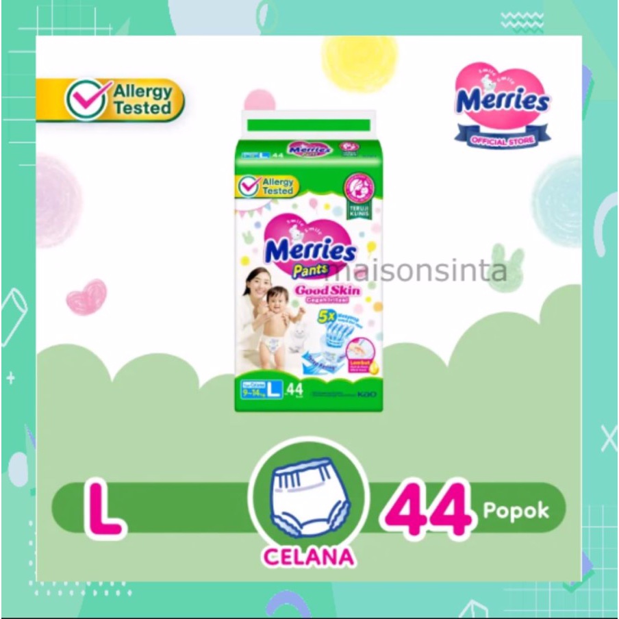 Jual Hijau L44 - Merries Good Skin L Pants 44 L 44pcs Diapers Popok ...