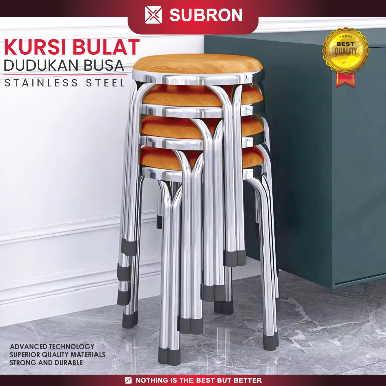 Jual SUBRON Kursi Bulat Dudukan Busa Tinggi Stainless Cafe Bakso ...
