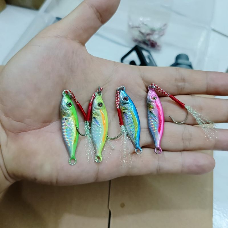 Jual umpan jigging mancing pinggiran mikro jig metal jig 15 gram model little jack + assist hook ...