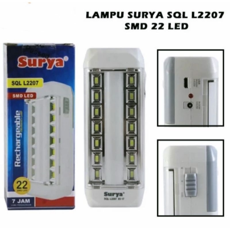 Jual Original Lampu Emergency Surya SQL L2207 SMD 22 LED Lampu Darurat ...