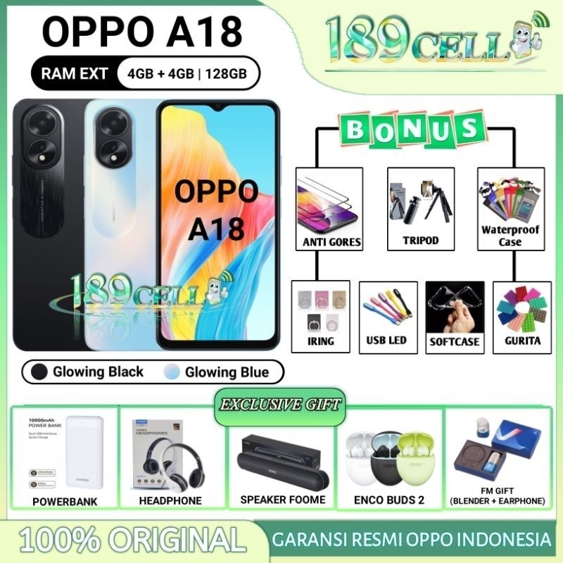 Jual {HARGA PROMO} OPPO A18 RAM 4/128 GB | OPPO A 18 4/128GB GARANSI ...