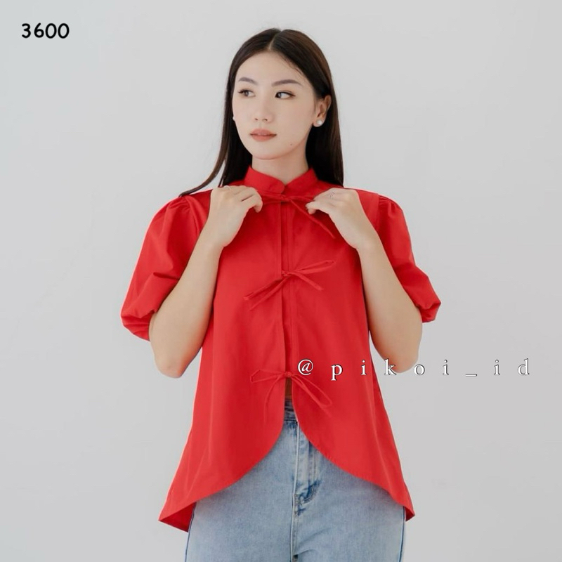 Jual Blouse ikat depan / tied cotton blouse / Atasan cheongsam merah ...