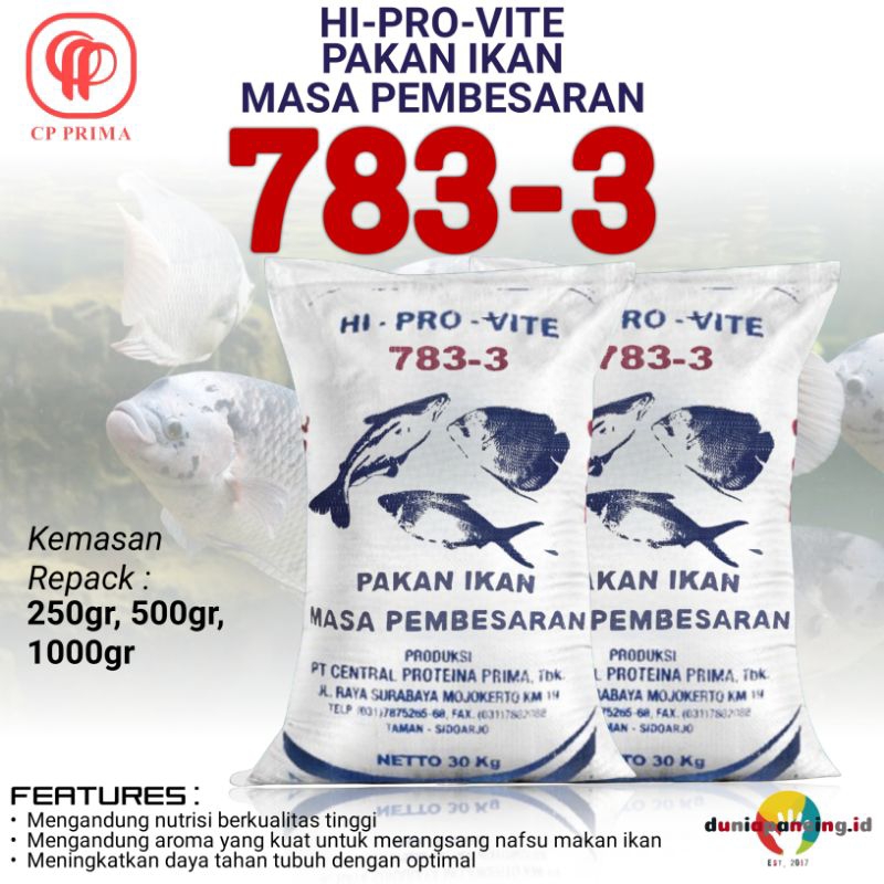 Jual Repacking kemasan eceran Pakan ikan air tawar Hi-Pro-Vite 783-3 pakan ikan masa pembesaran ...