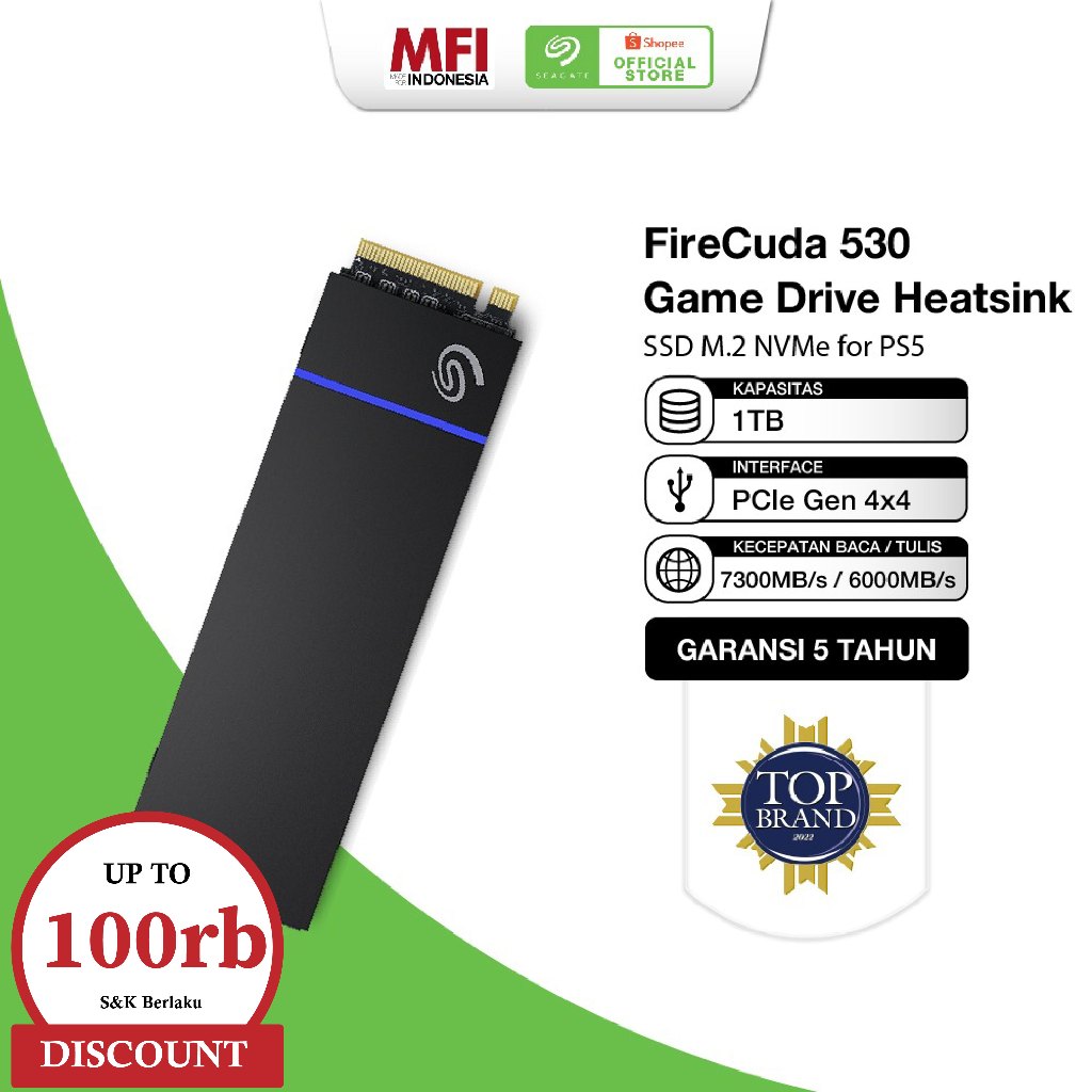 Jual Seagate FireCuda 530 Heatsink Game Drive PS5 Official SSD 1TB M.2 ...