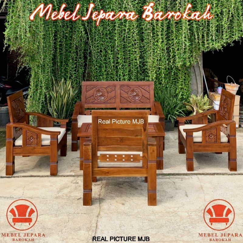 Jual Set Meja dan Kursi Tamu Kayu Jati Ukir Tradisional Motif Daun ...