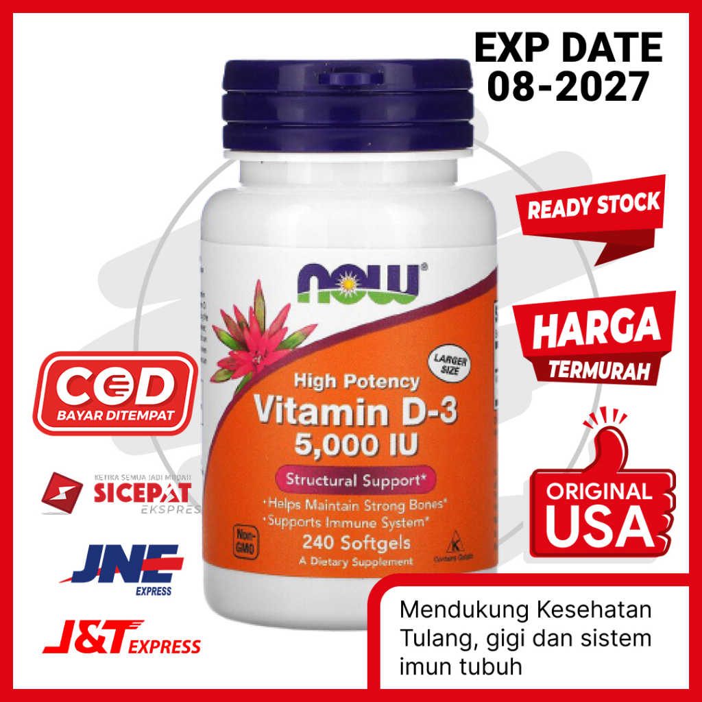 Jual Vitamin D3 D-3 5000 IU Now 240 Softgels Kapsul | Shopee Indonesia