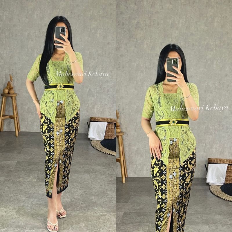 Jual Kebaya Bali Set Brukat Bianca Sage Green | Shopee Indonesia