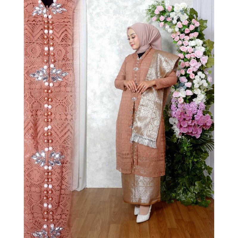 Jual Realpict setelan kebaya long tunik+slendang songket//kebaya ...