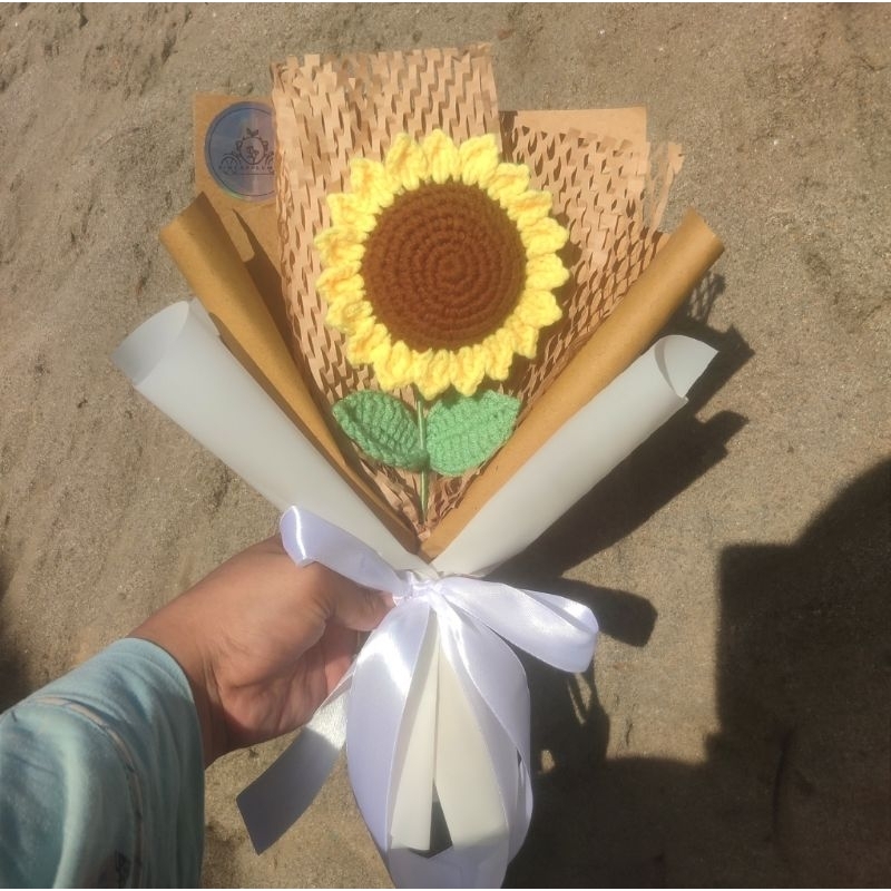Jual buket bunga matahari rajut, sunflower crochet, sunflower bouquet ...