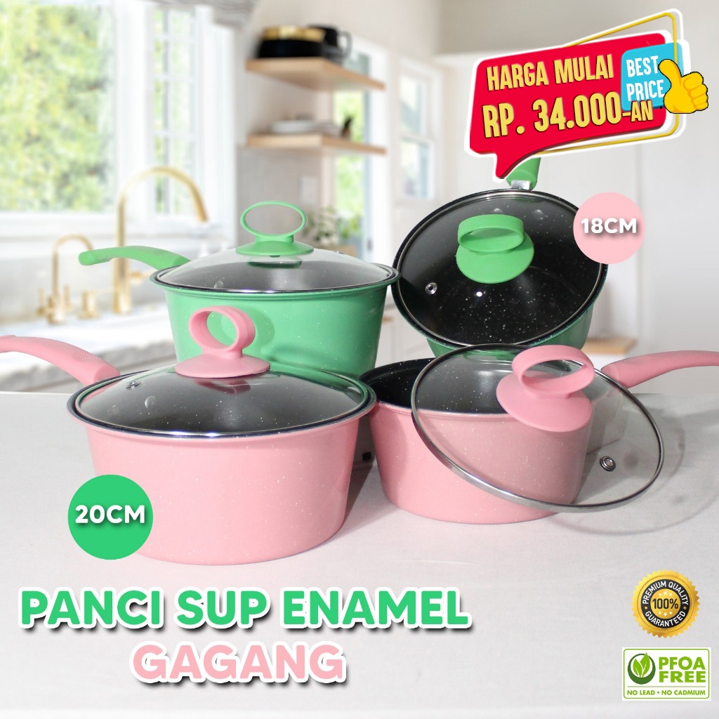 Jual PANCI SUP TUTUP KACA ENAMEL GAGANG ANTI LENGKET 18CM 20CM 22CM ...