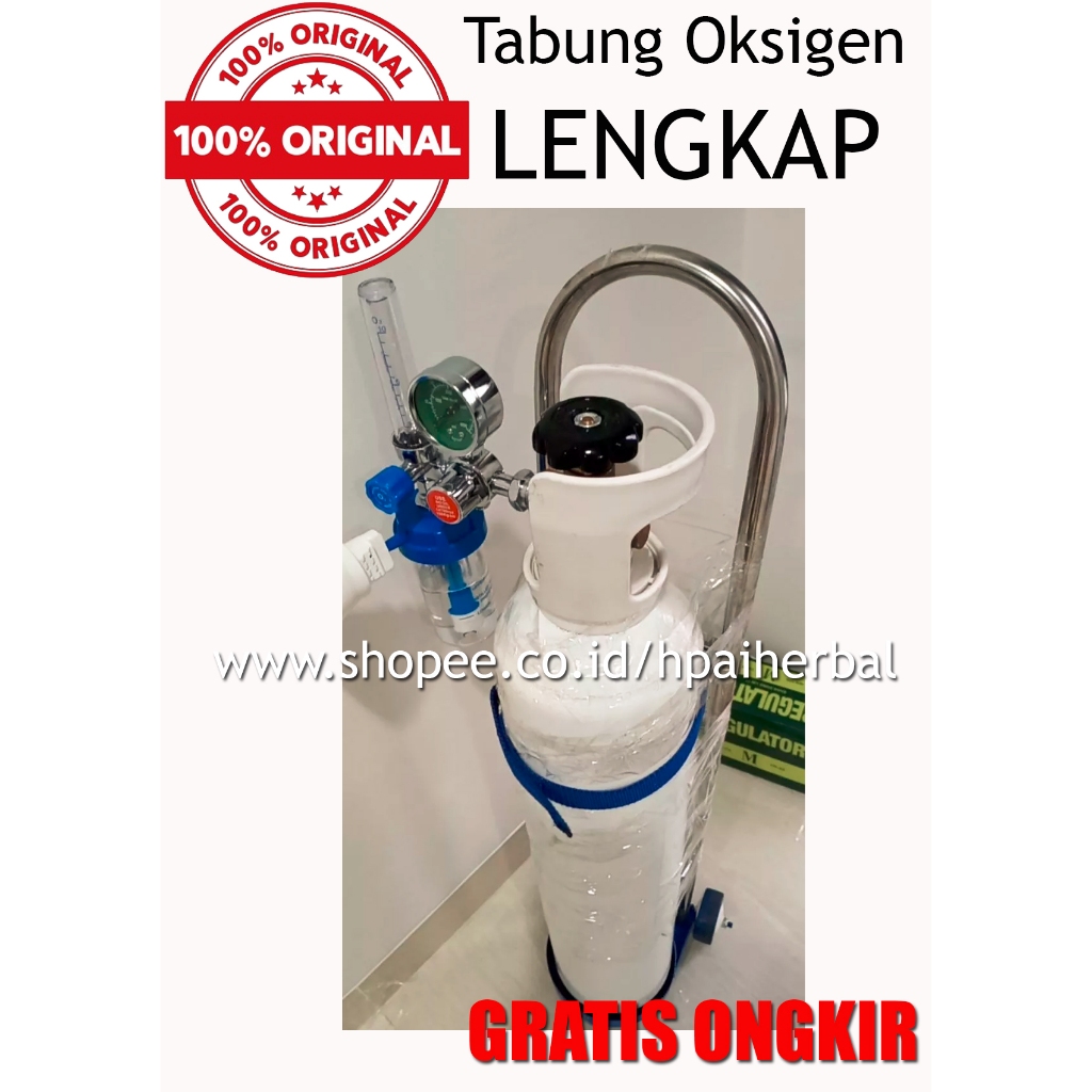 Jual Tabung Oksigen 1m3 lengkap Plus TROLLY dan Paket REGULATOR | Shopee Indonesia