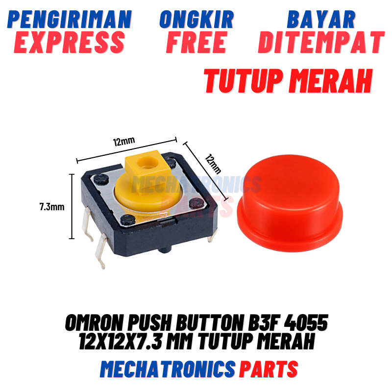 Jual TACTILE SWITCH PUSH BUTTON TC-1212T 12X12X7.3 MM PLUS CAP RED ...