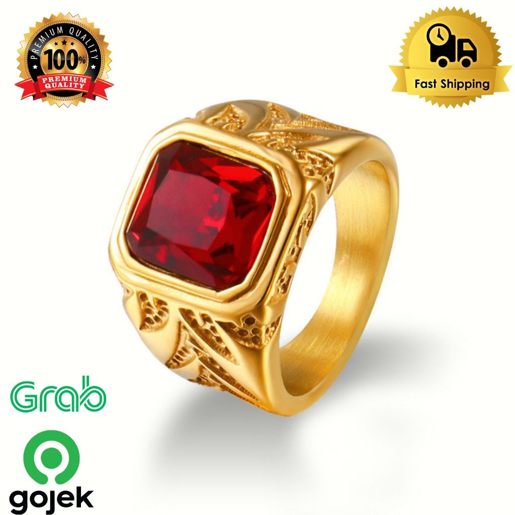 Jual Cincin batu pria emas merah kristal red ruby garnet cincin mafia ...